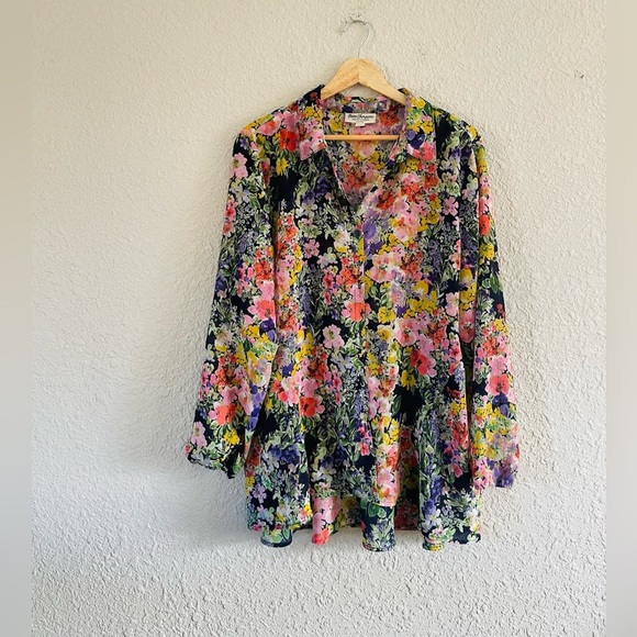 Vintage | Tops | Vintage Norm Thompson Long Sleeve Button Up Floral ...